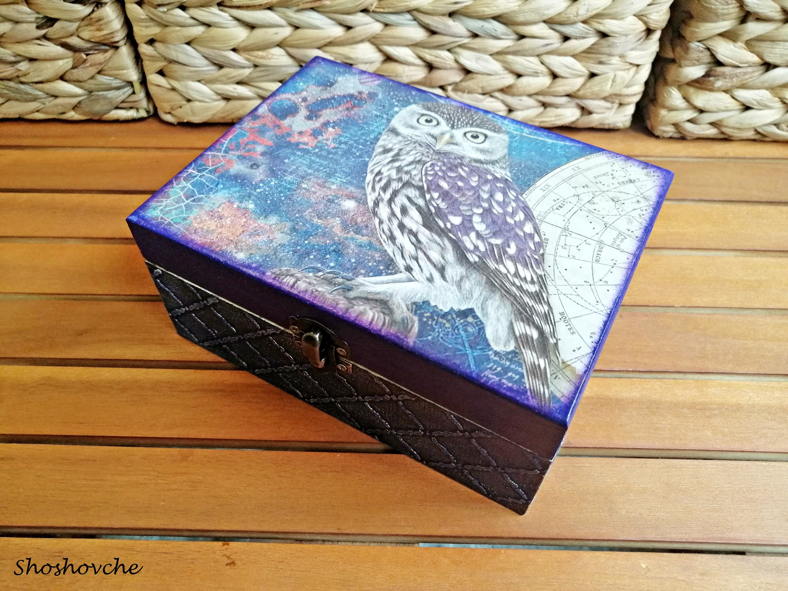 Owl Wooden Memory Box Night Birds Decoupage Box Astrology | Etsy
