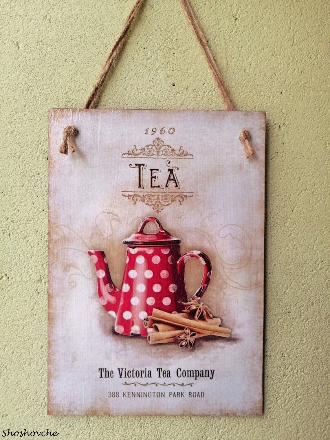 Wall Hanging Plaque/picture Rustic Tea Wooden Sign Red Kettle Pot ...