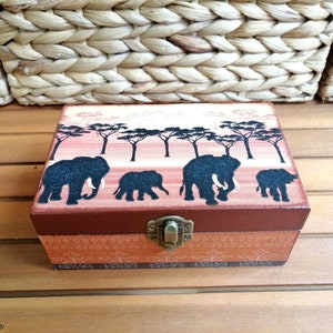 Wooden Elephant Box, Elephant Indian Decor, Sunset African Box ...