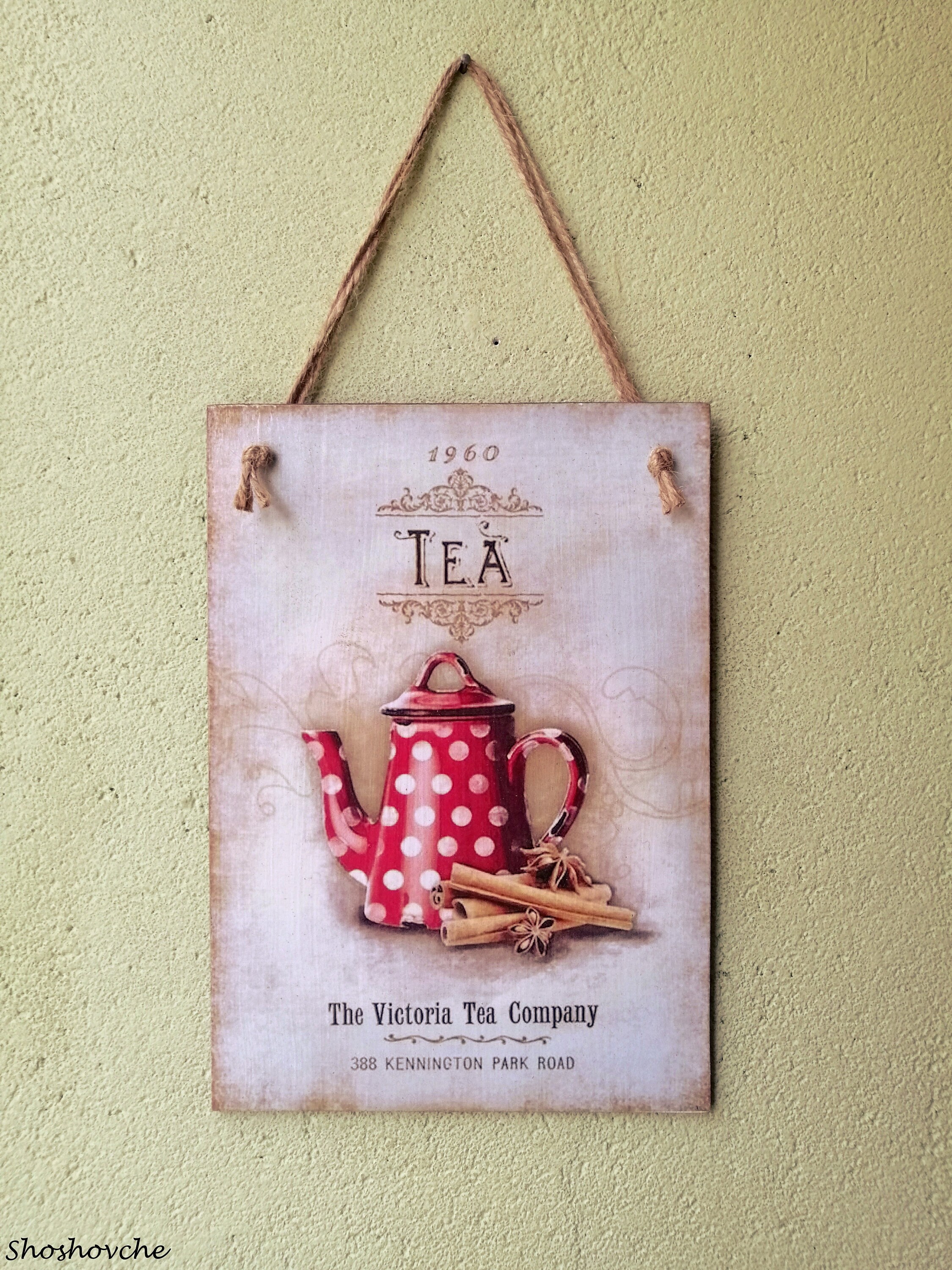 Wall Hanging Plaque/picture Rustic Tea Wooden Sign Red Kettle Pot ...