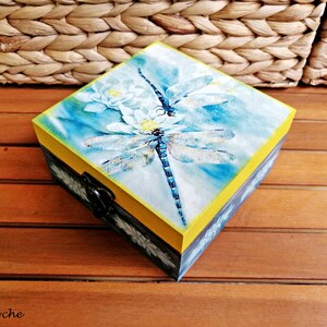 Blue Dragonfly Keepsake Box, Water Lilly Wooden Box, Dragonflies ...