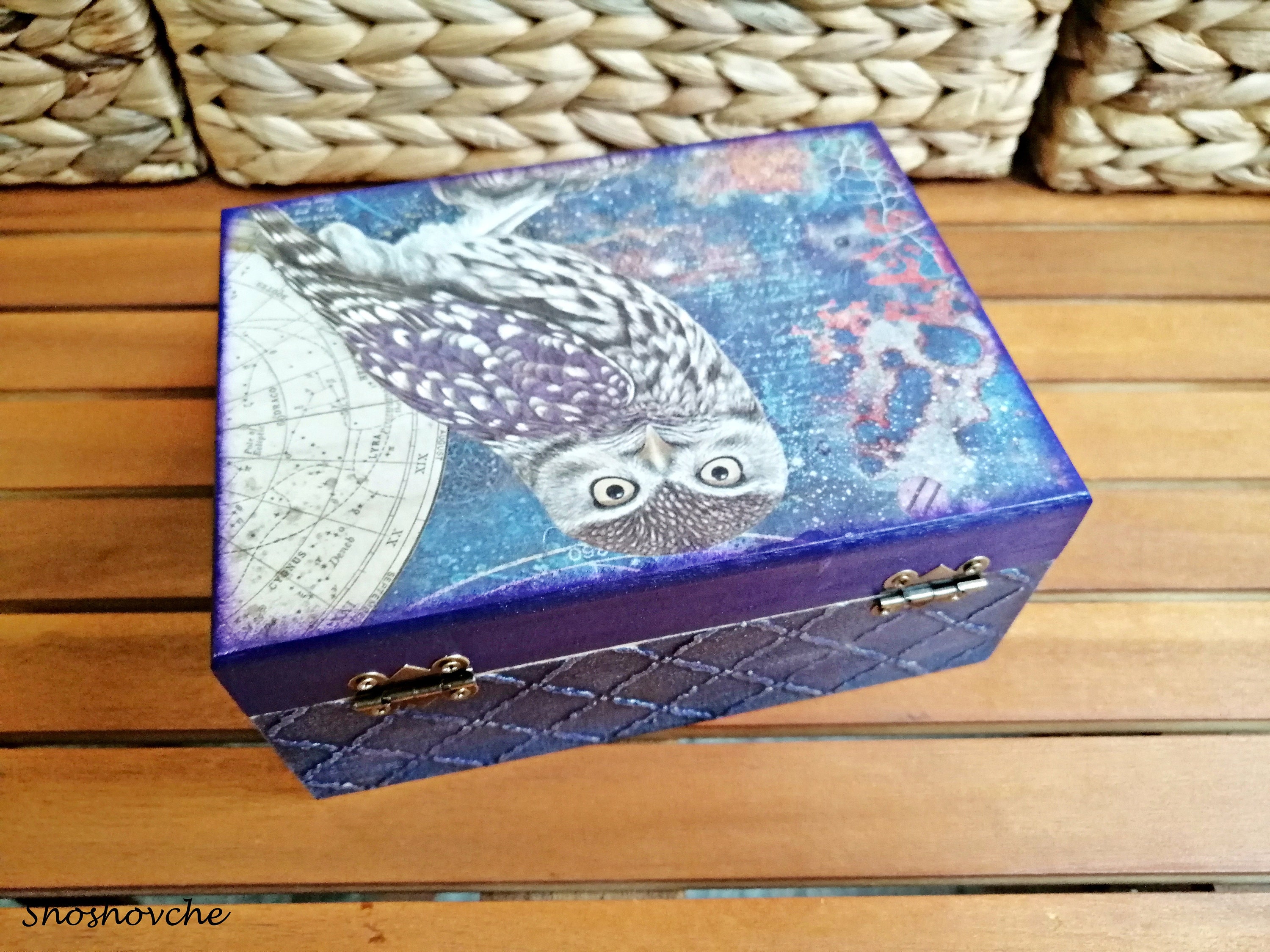 Owl Wooden Memory Box Night Birds Decoupage Box Astrology | Etsy