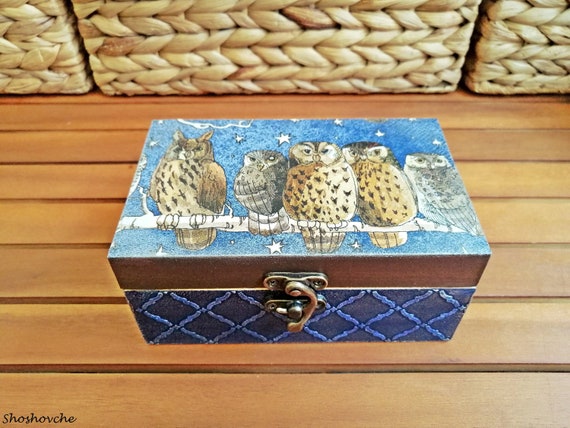 Owl Wooden Memory Box Night Birds Decoupage Box Owl Decor | Etsy
