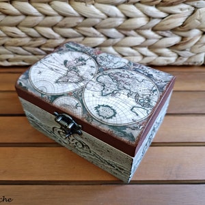 Wooden Memory World Map Box Keepsake Vintage Style Box - Etsy