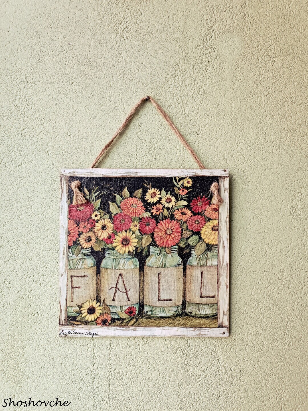 Fall Flowers Wall Hanging Plaque, Kitchen Wooden Sings, Autumn Flower ...