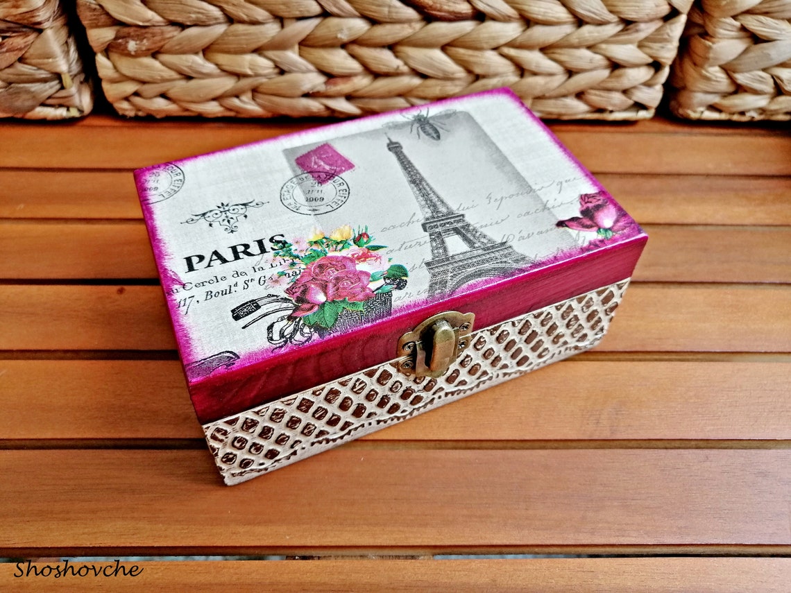Paris Memory Wooden Box Eiffel Tower Jewelry Box Shabby Chic - Etsy