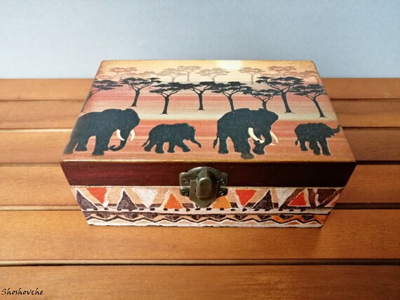 Wooden Elephant box Elephant Indian decor Sunset African | Etsy