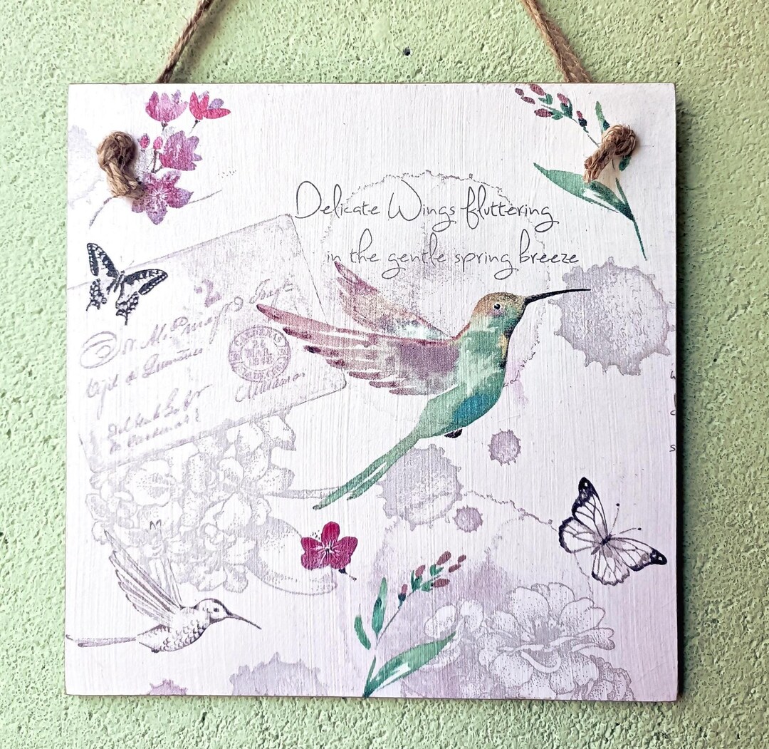 Hummingbirds Butterflies Rustic Flowers Wall Hanging Plaque/picture ...