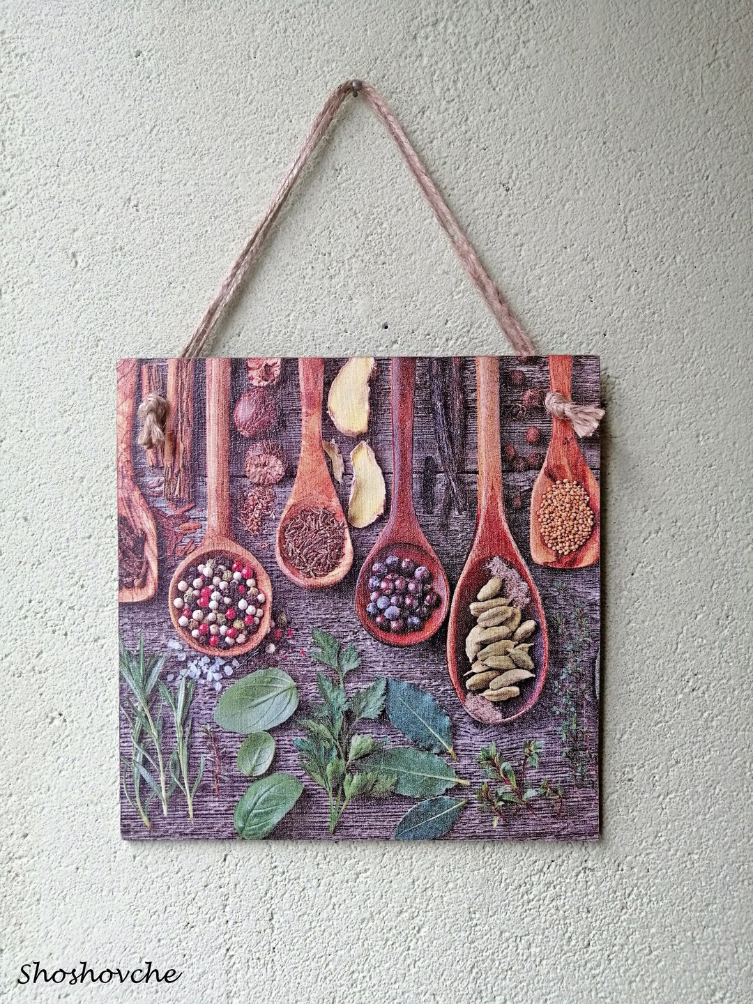 Herbs and Spices Hanging Sign, Spices Spoons Wooden Plaque, Kitchen ...