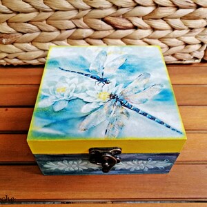 Blue Dragonfly Keepsake Box, Water Lilly Wooden Box, Dragonflies ...