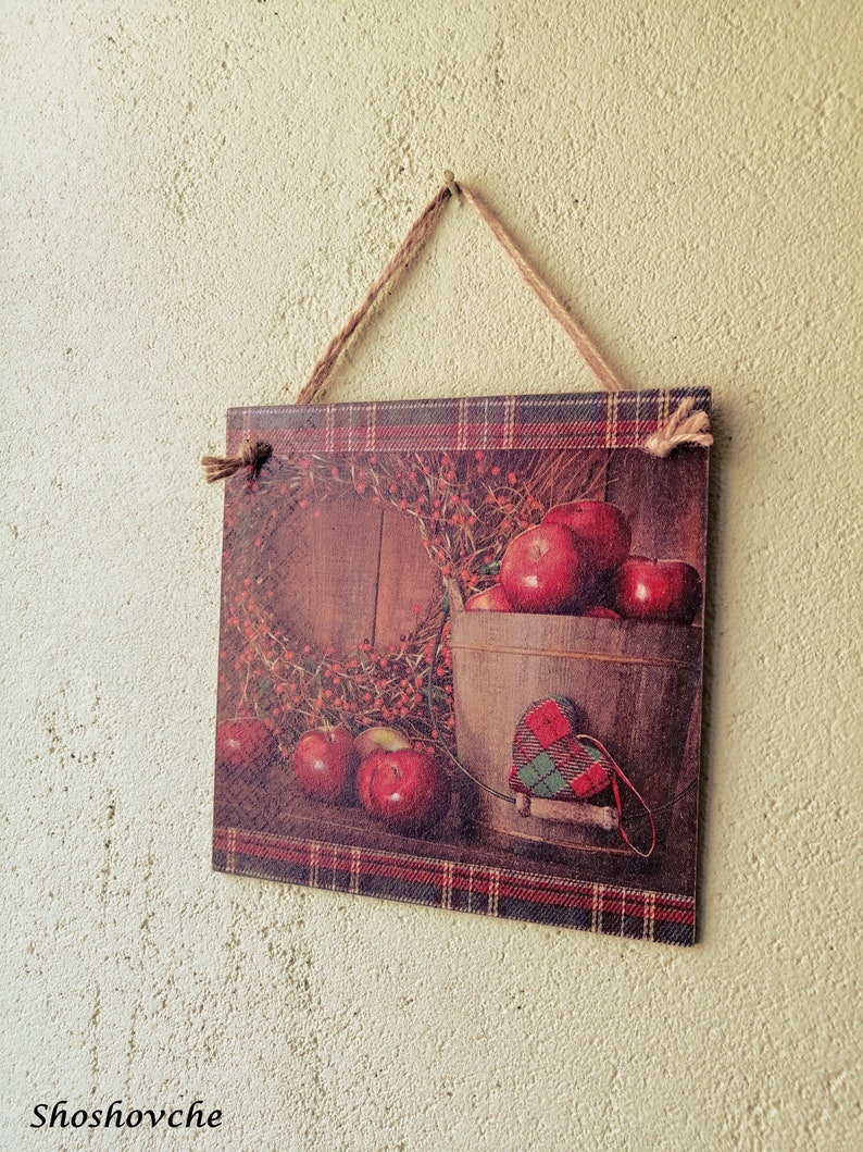 Apple wall decor Country wall art Wooden kitchen plaques | Etsy