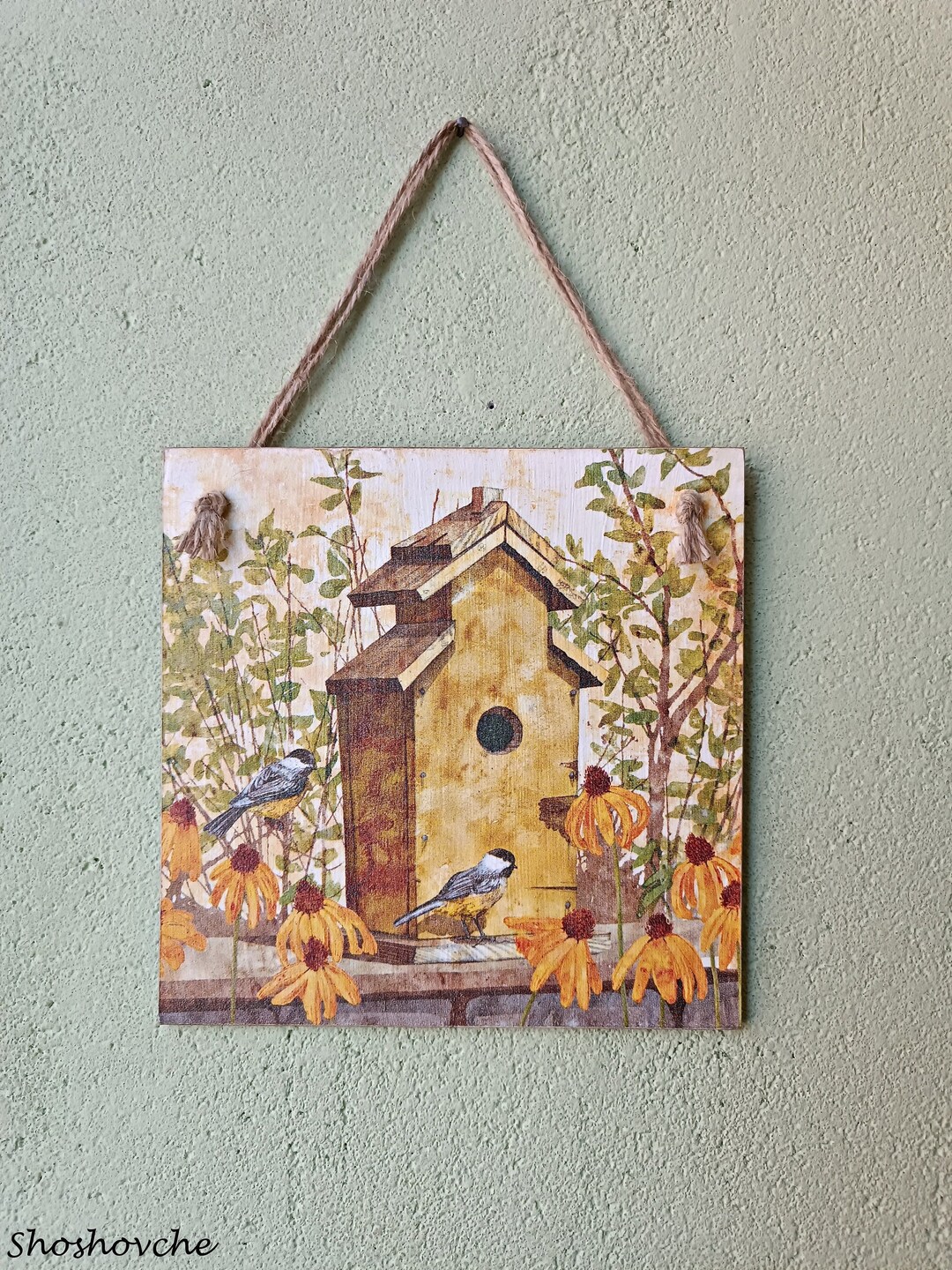 Fall Rustic Birds Birdhouse Wall Hanging Sign, Wooden Bird Plaque ...
