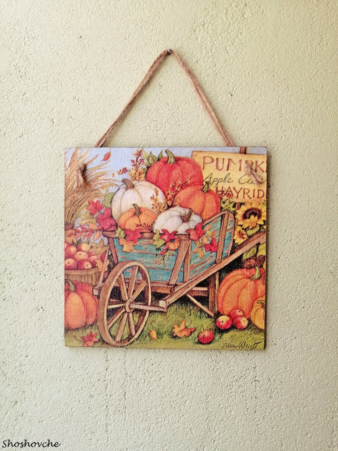 Wall Hanging Plaque/picture Autumn Fall Harvest Pumpkins Apple - Etsy