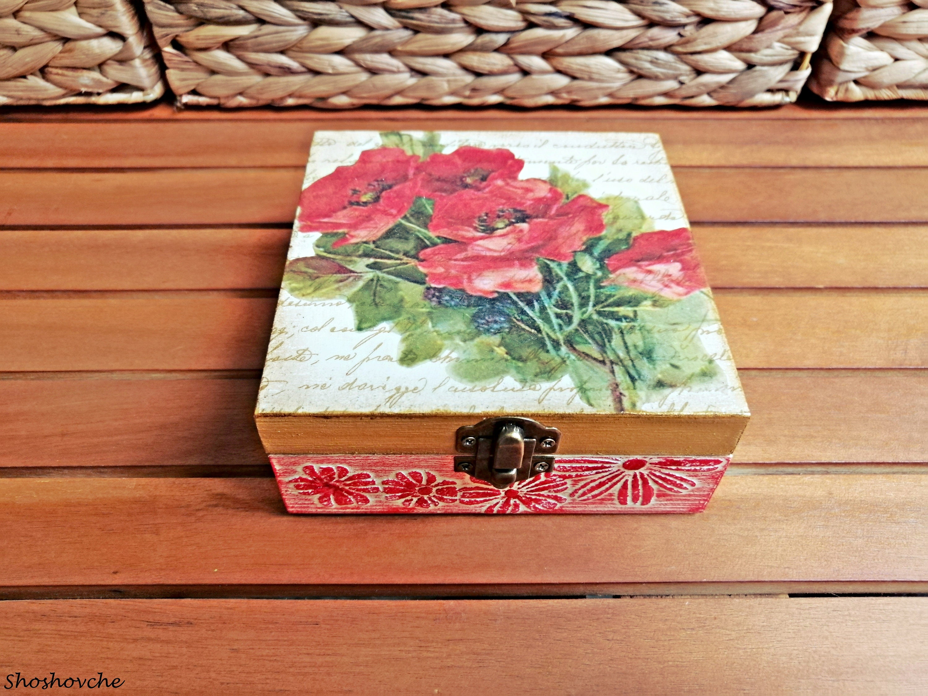 Red Poppy keepsake box Wildflowers country wooden box Poppy | Etsy