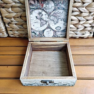 Wooden Memory World Map Box, Keepsake Vintage Style Box, Decoupage ...