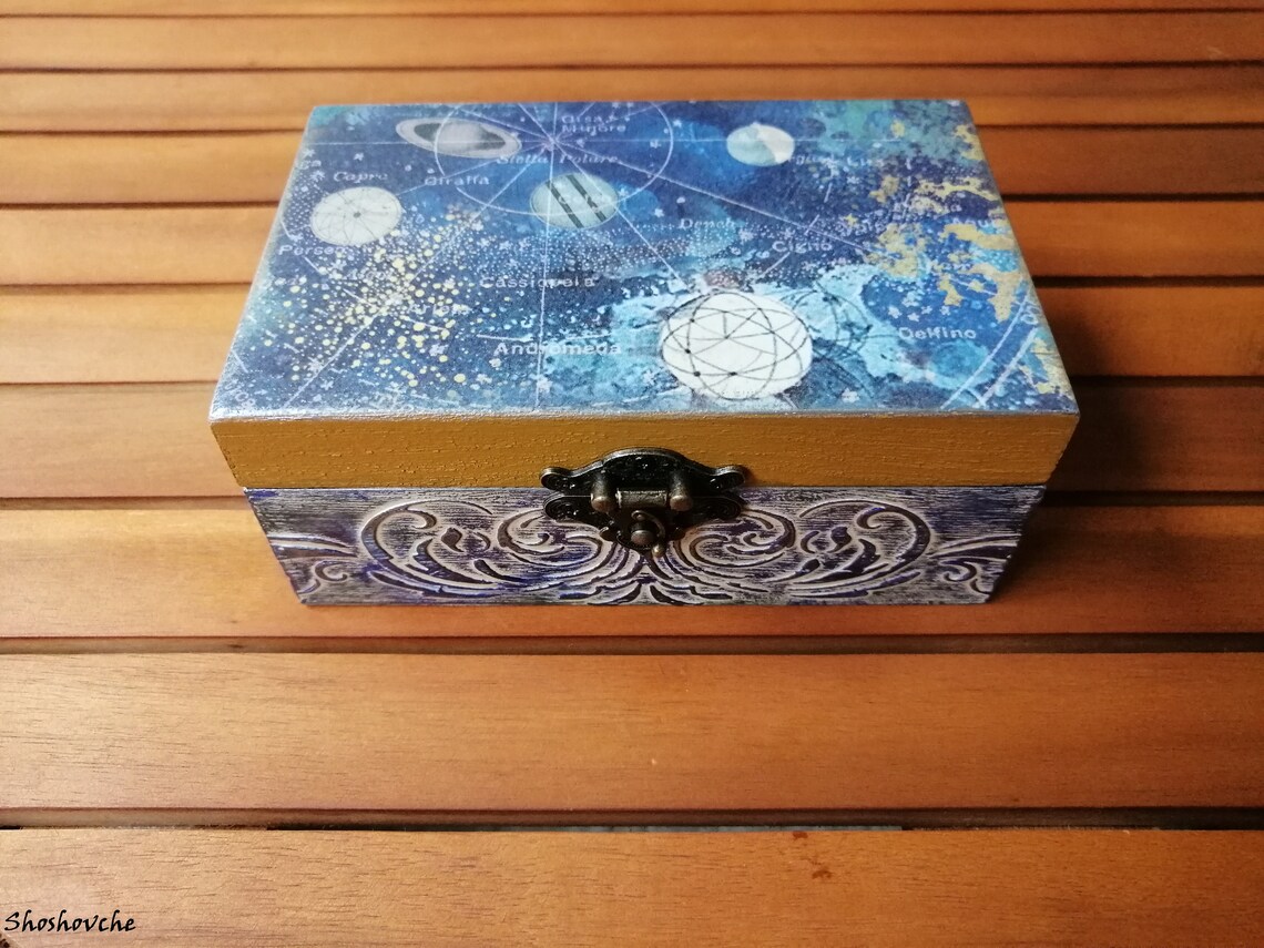 Galaxy planets wooden memory box Аstrology Jewelry box | Etsy