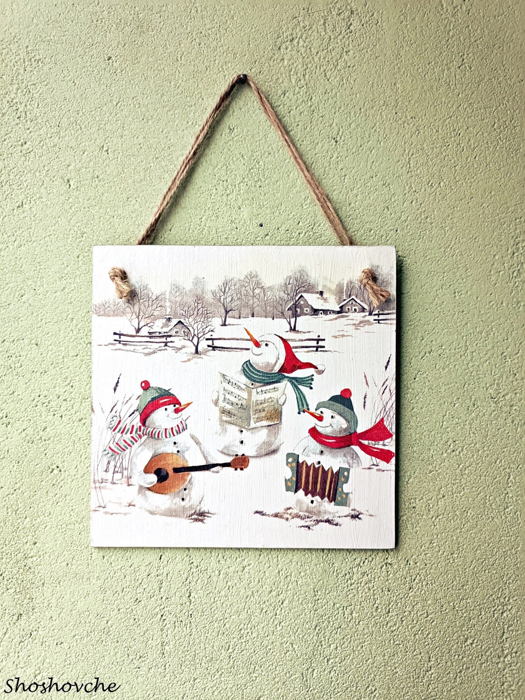 Snowman Christmas Winter Wall Sign, Xmas Songs Snowy Forest Garden ...