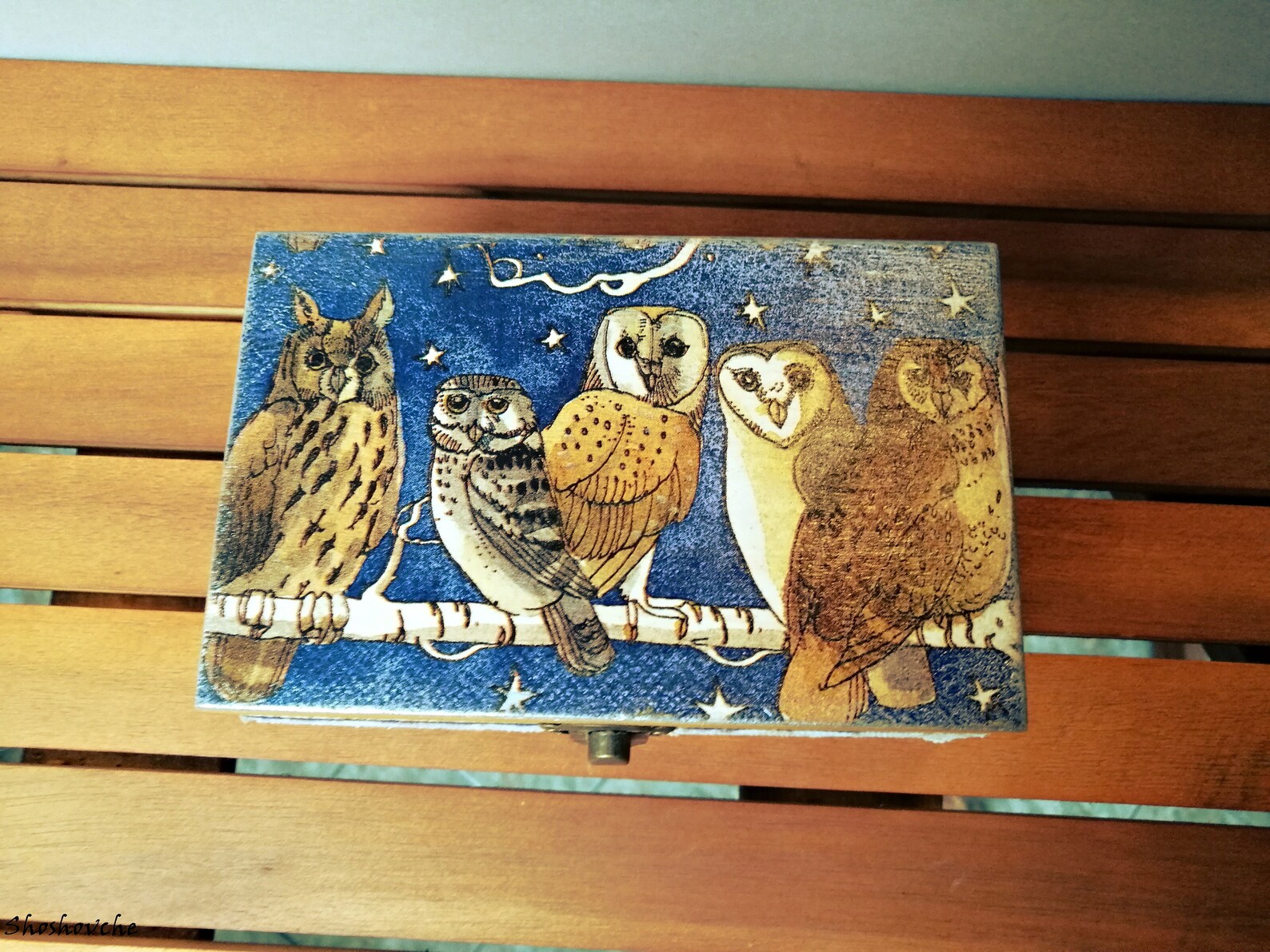 Owl wooden memory box Night birds decoupage box Owl decor | Etsy
