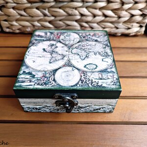 Wooden Memory World Map Box, Keepsake Vintage Style Box, Decoupage ...
