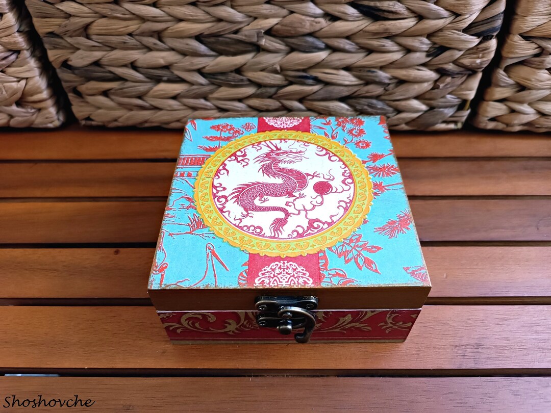 Chinese Red Dragon Jewelry Box, Chinese Dragon Decor, Blue Keepsake Box ...