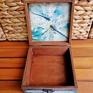 Blue Dragonfly Keepsake Box, Water Lilly Wooden Box, Dragonflies ...