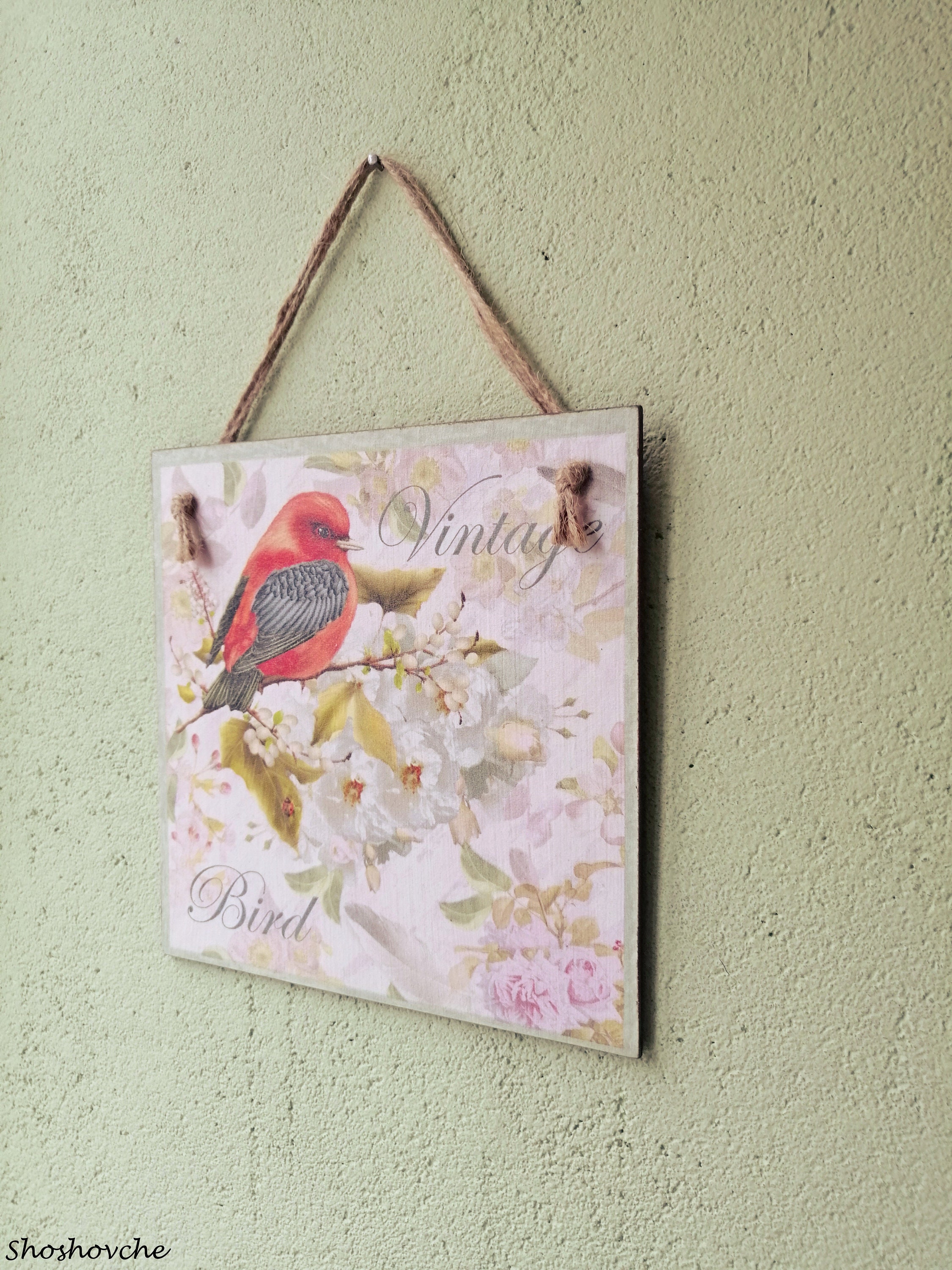 Vintage Red Bird Wall Hanging Sign, Wooden Bird Sign, Kitchen Plaques ...