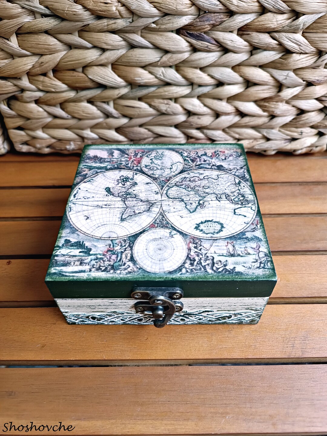 Wooden Memory World Map Box, Keepsake Vintage Style Box, Decoupage ...