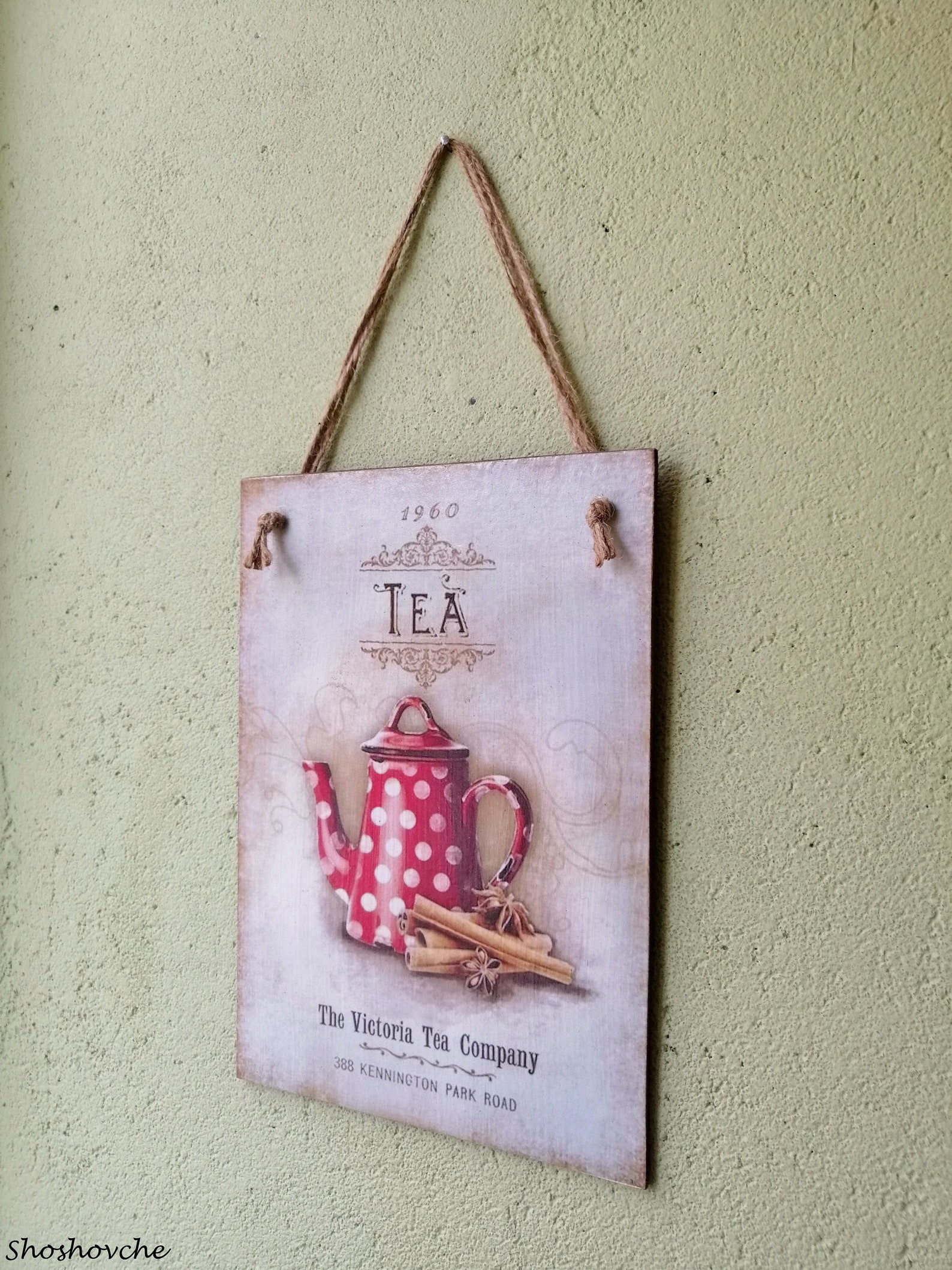 Wall Hanging Plaque/picture Rustic Tea Wooden Sign Red Kettle Pot ...