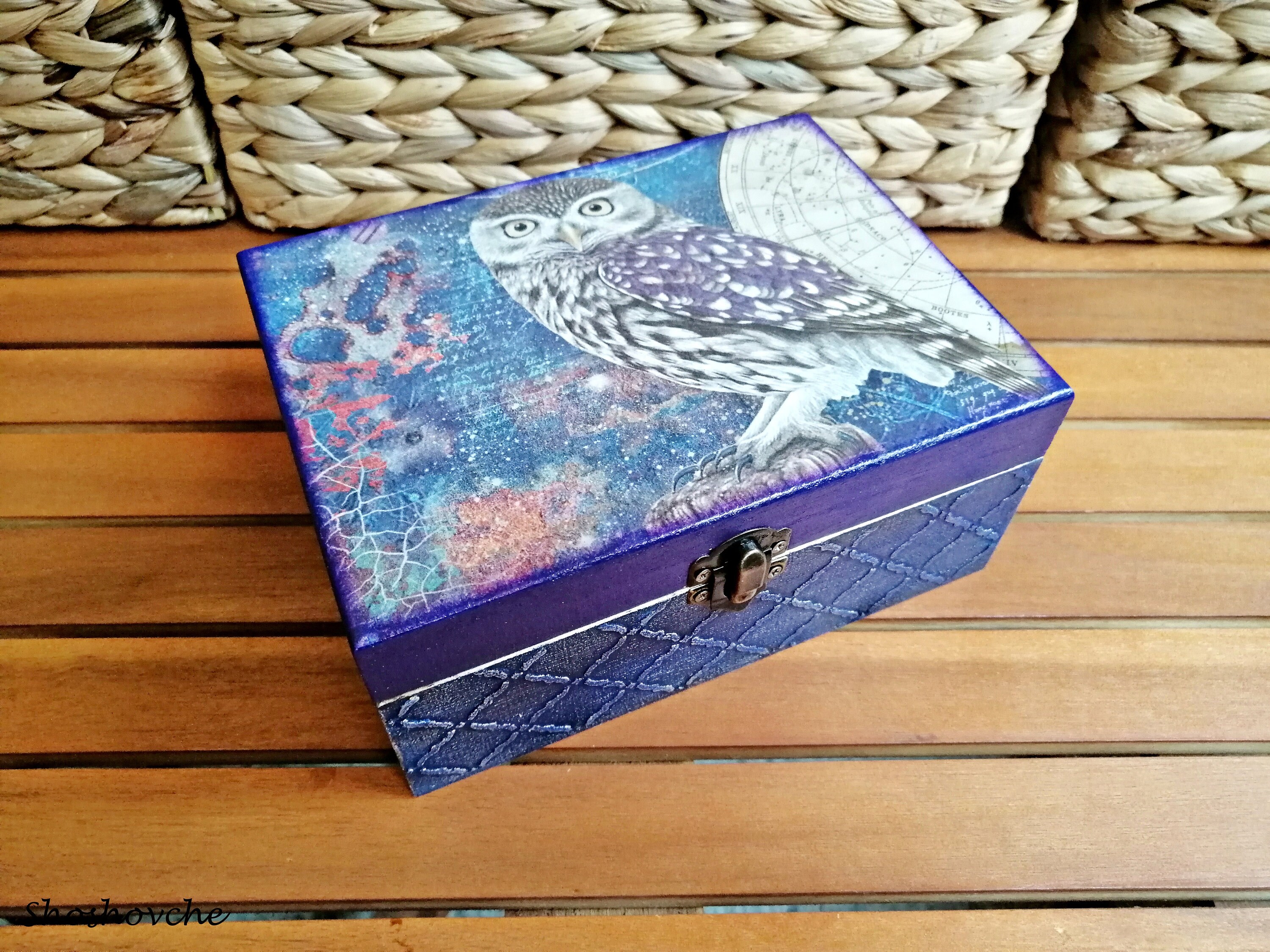 Owl Wooden Memory Box Night Birds Decoupage Box Astrology | Etsy