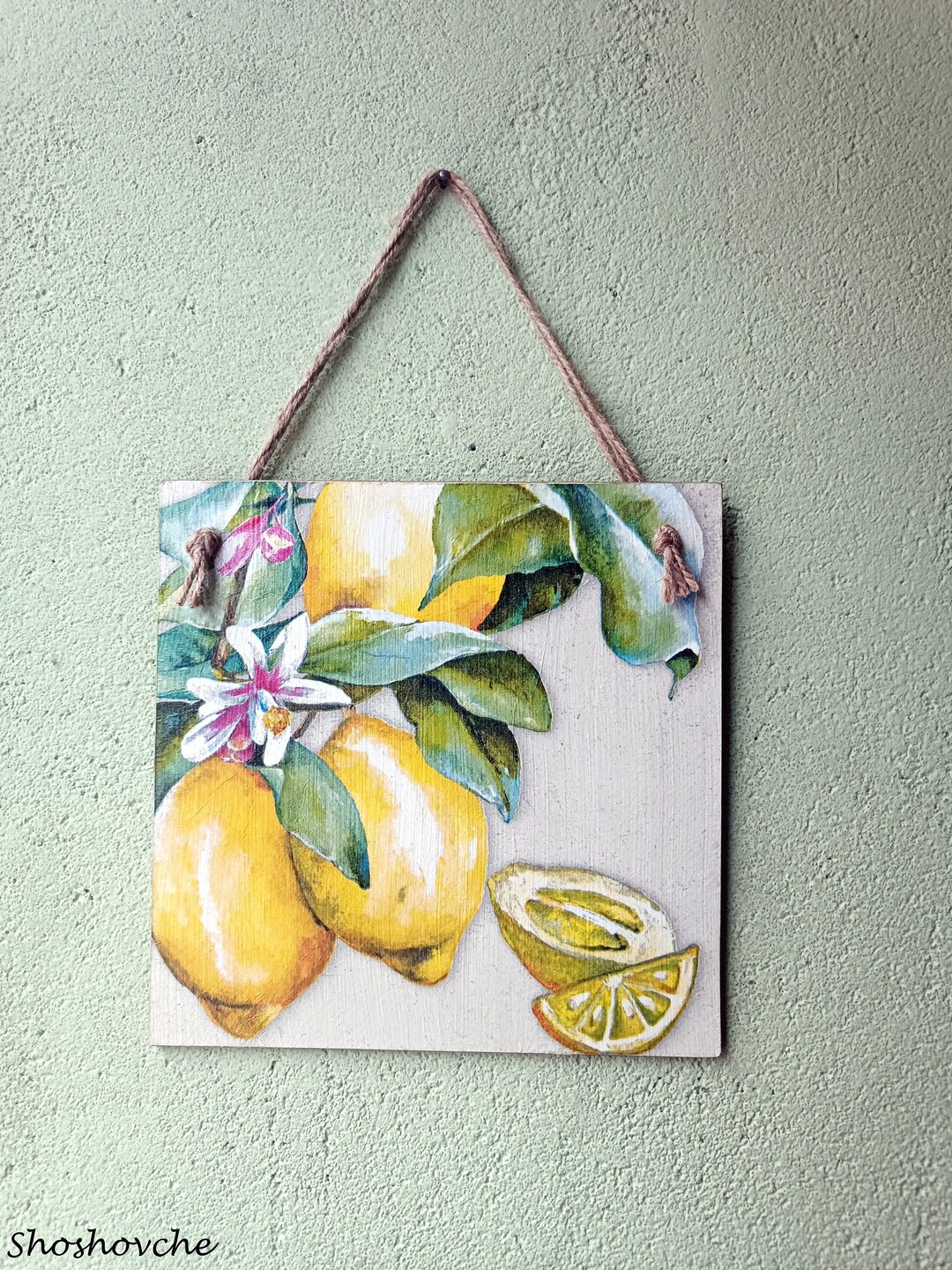 Yellow Lemon Tree Branch Blossom Wooden Hanging Sign, Lemons Kitchen ...