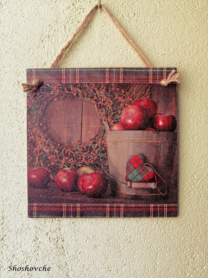 Apple wall decor Country wall art Wooden kitchen plaques | Etsy