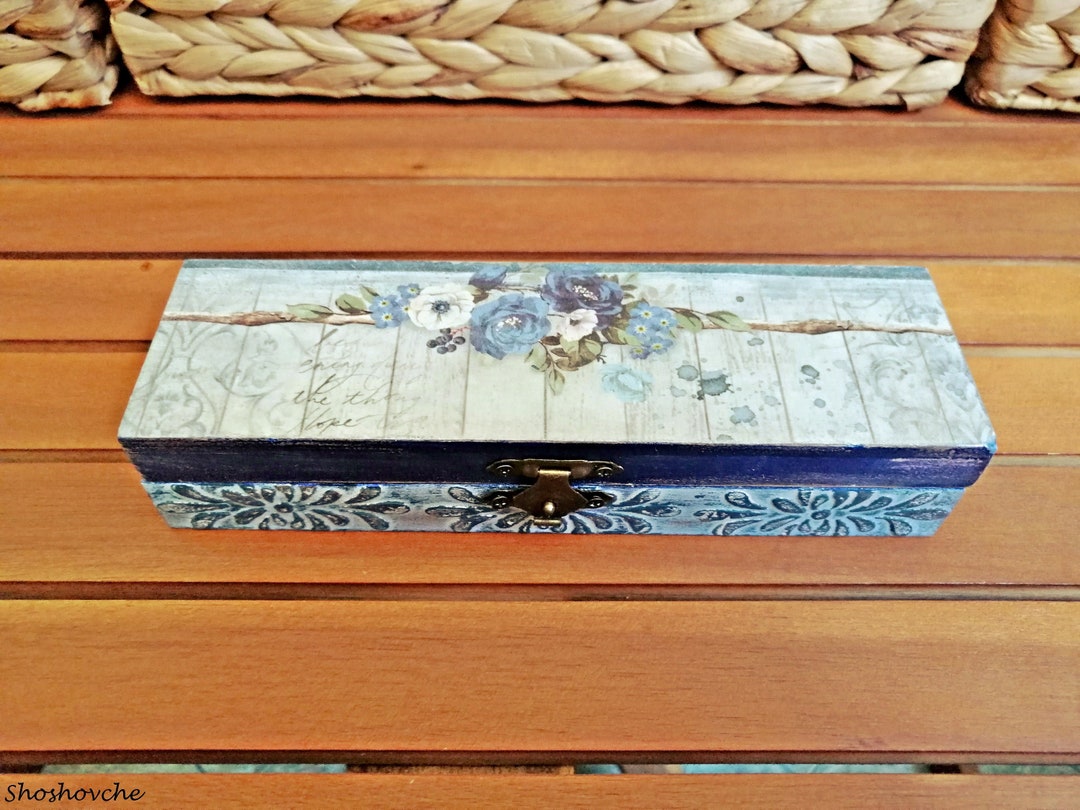 Blue Wildflower Keepsake Box, Wooden Memory Storage Box, Wedding ...