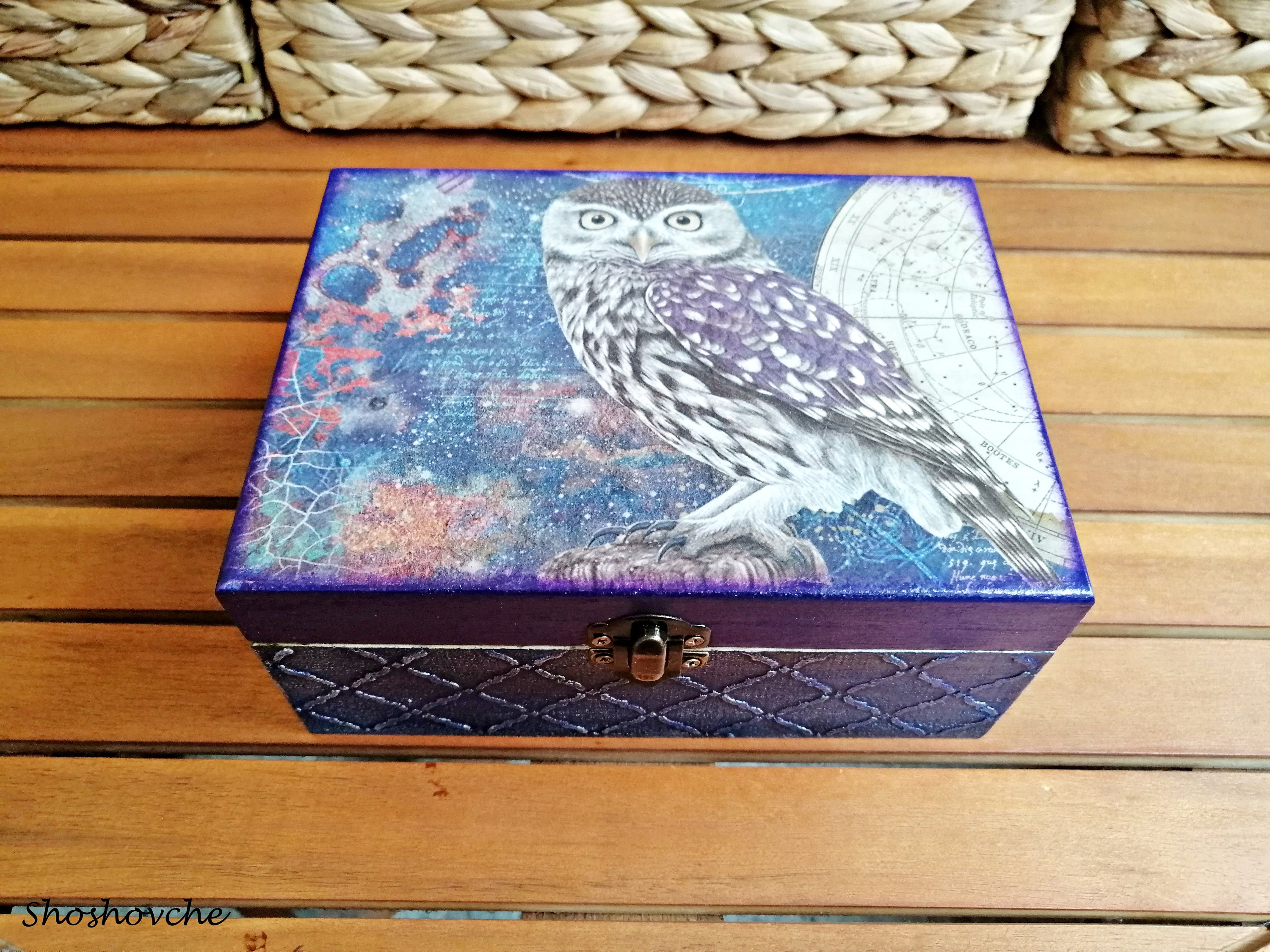 Owl Wooden Memory Box Night Birds Decoupage Box Astrology | Etsy
