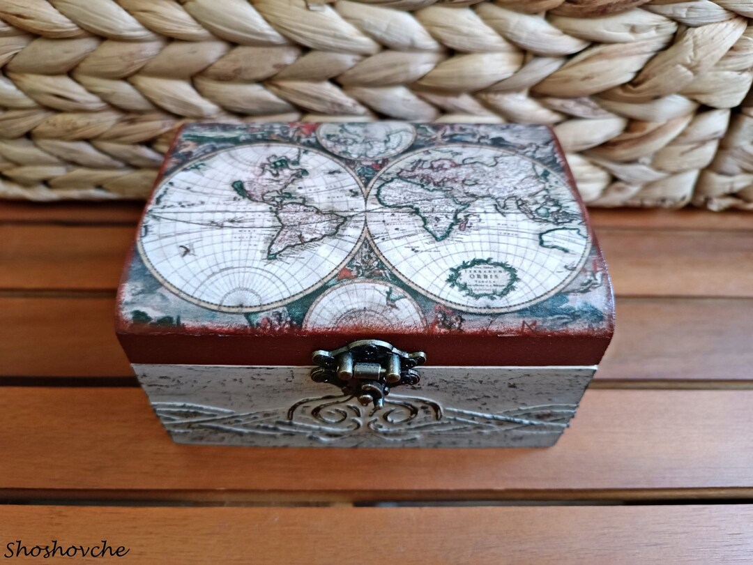 Wooden Memory World Map Box Keepsake Vintage Style Box - Etsy