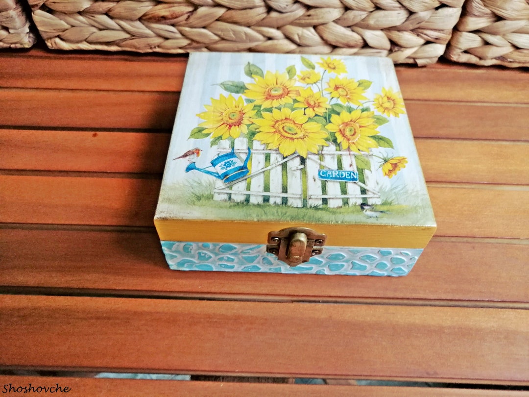 Rustic Sunflower Jewelry Box, Yellow Sunflowers Keepsake Wooden Box ...