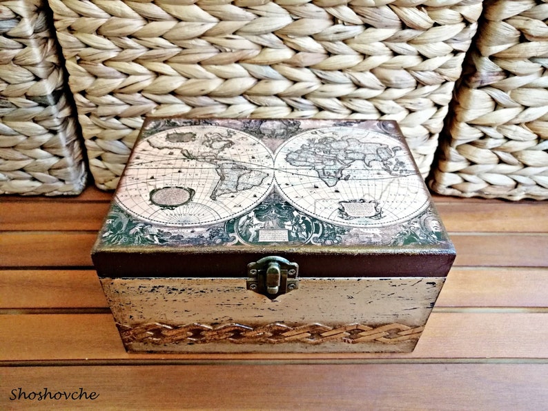 Antique World Map Keepsake Box Map of the World Wooden Big | Etsy