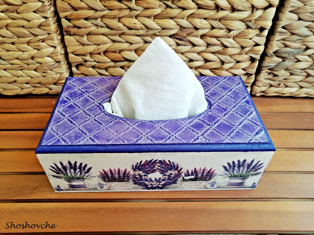 Big Lavender Tissue Box Cover /napkin Holder, Wooden Bathroom Purple ...