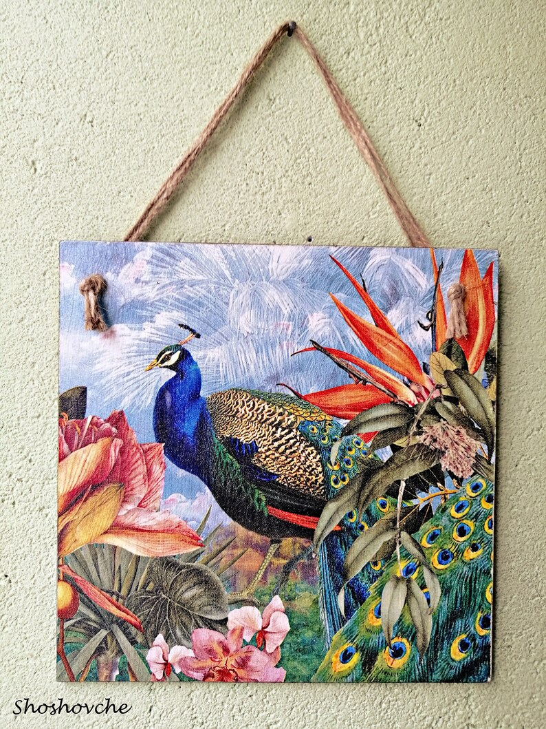 Blue Peacock Wall Hanging Sign Flowers Peacock Feathers - Etsy