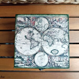 Wooden Memory World Map Box, Keepsake Vintage Style Box, Decoupage ...