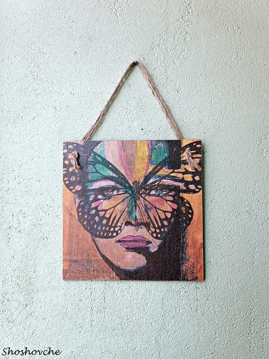 Mystique Lady Butterfly Woman Face Wall Hanging Plaque, Autumn Wooden ...
