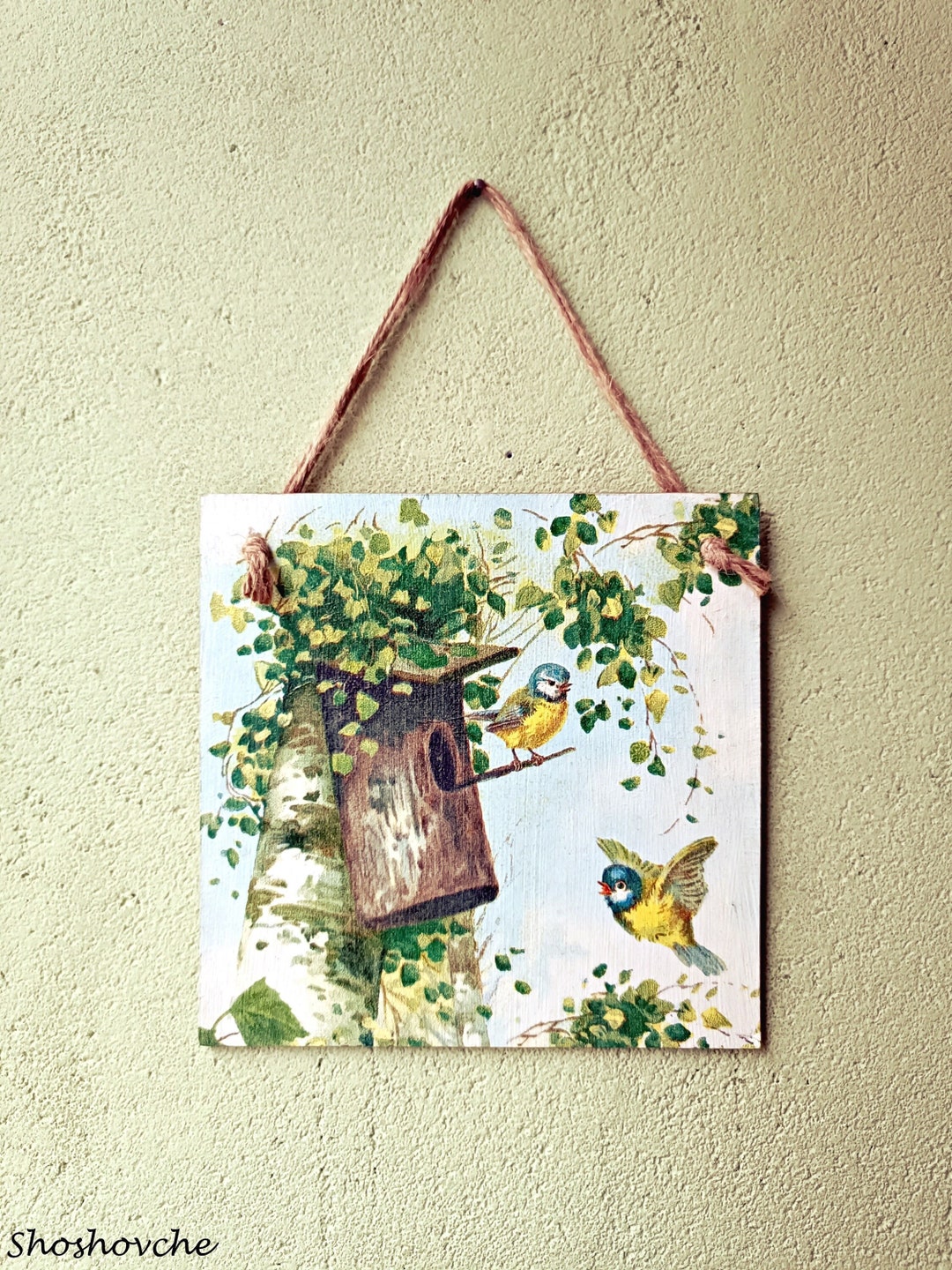 Nightingales Spring Birds Wooden Signs, Blossom Tree Birdhouse Kitchen ...