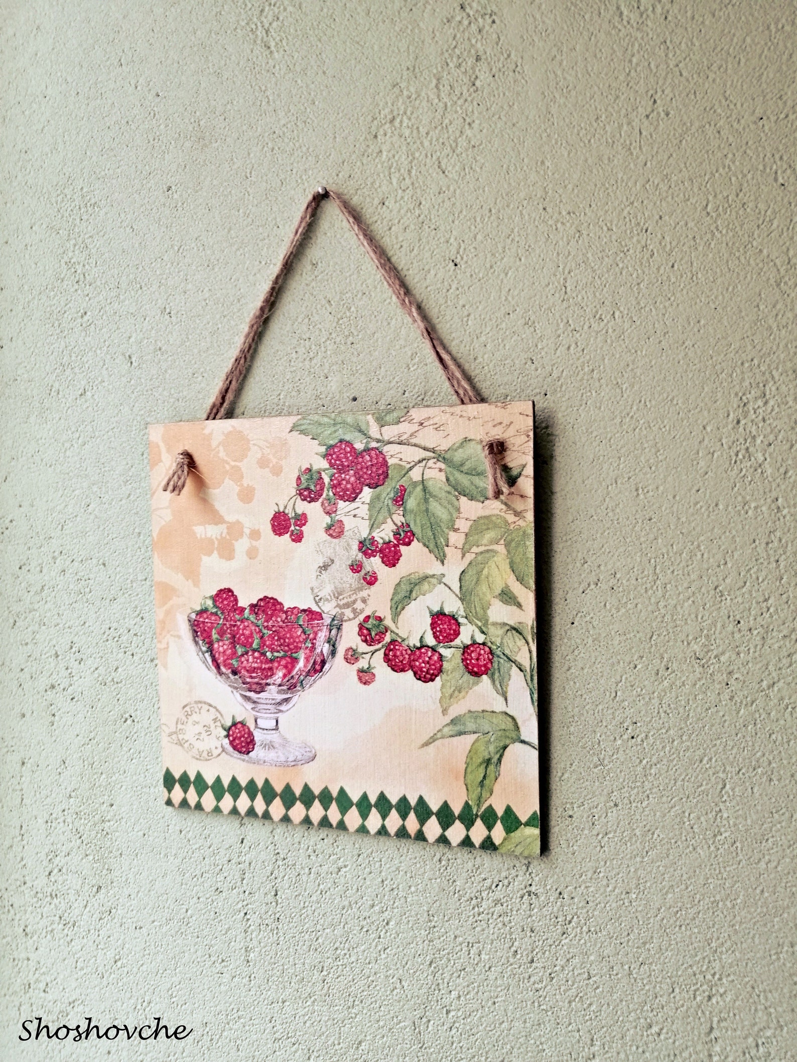 Wall Hanging Plaque/picture Red Raspberries in Cup Summer - Etsy