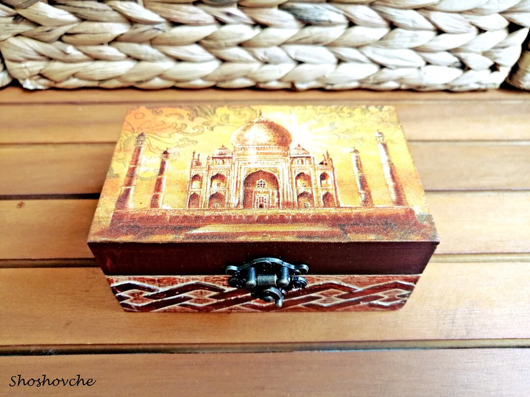 Indian Taj Mahal Box, Indian Wooden Decor, Indian Art, Brown Wooden ...