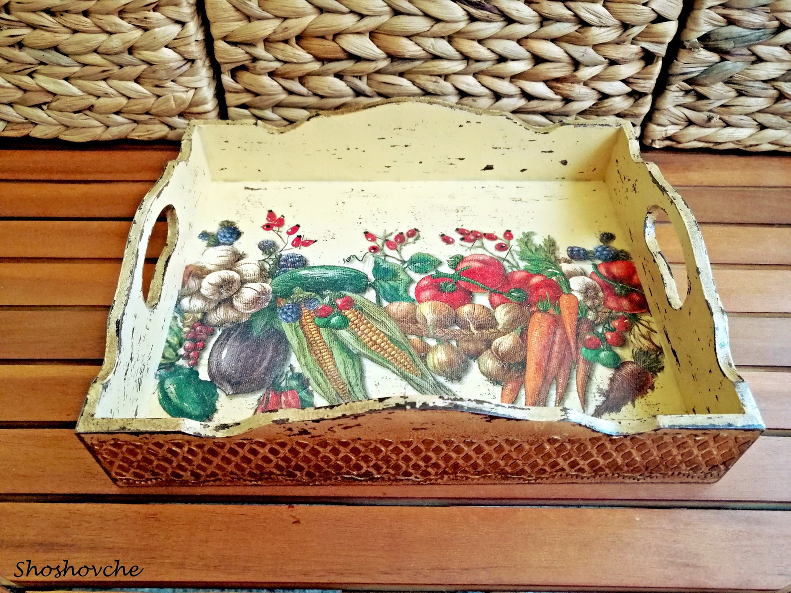 Wooden Rustic Vegetable Market Tray, Country Kitchen Carrot/onion ...