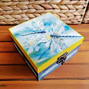 Blue Dragonfly Keepsake Box, Water Lilly Wooden Box, Dragonflies ...