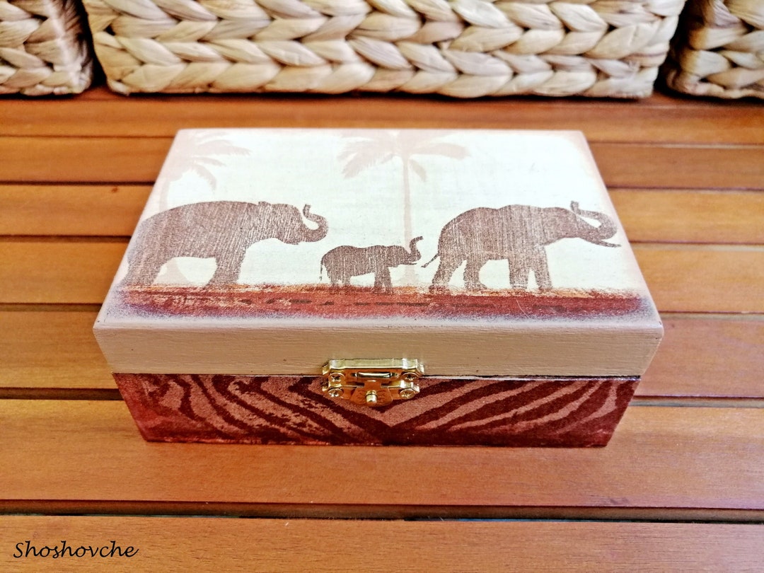 Wooden Elephant Box, Elephant Indian Decor, Sunset African Box ...