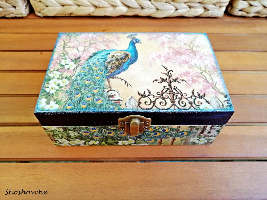 Peacock Wooden Jewellery Box Pink Keepsake Box Peacocks - Etsy