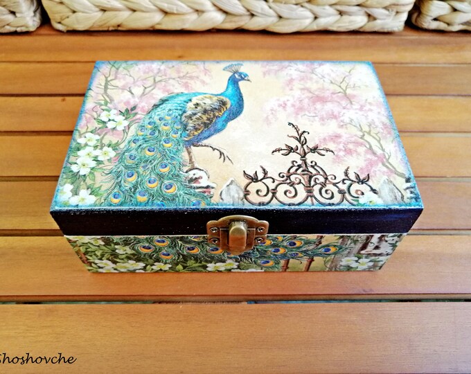 Peacock Wooden Jewellery Box Pink Keepsake Box Peacocks - Etsy