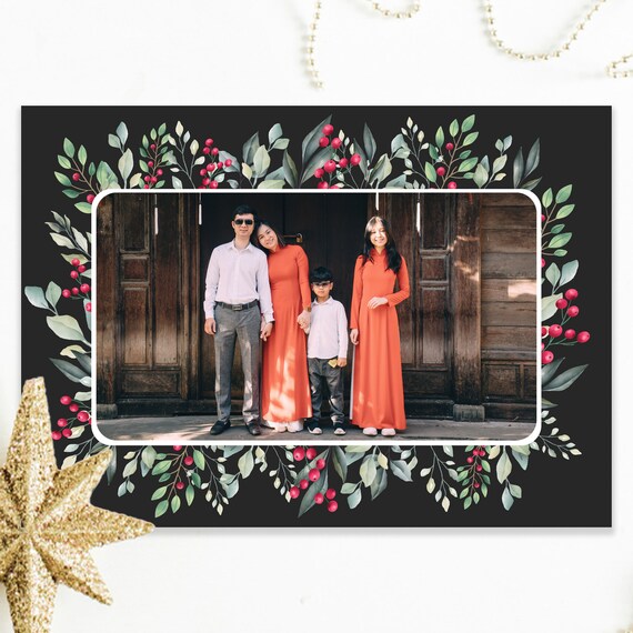 Editable Canva Holiday Card Template Floral Christmas - Etsy