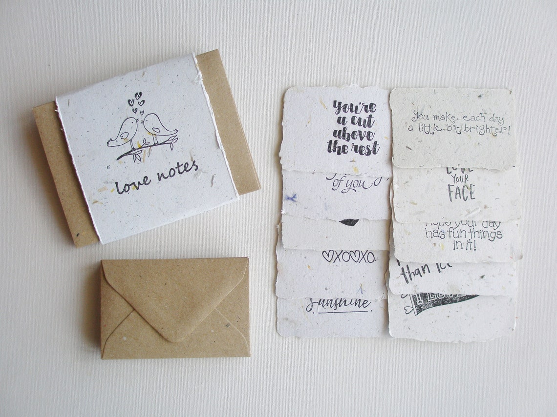 Love Notes With Envelopes. Handmade Paper. Mini Valentine Cards to Send ...